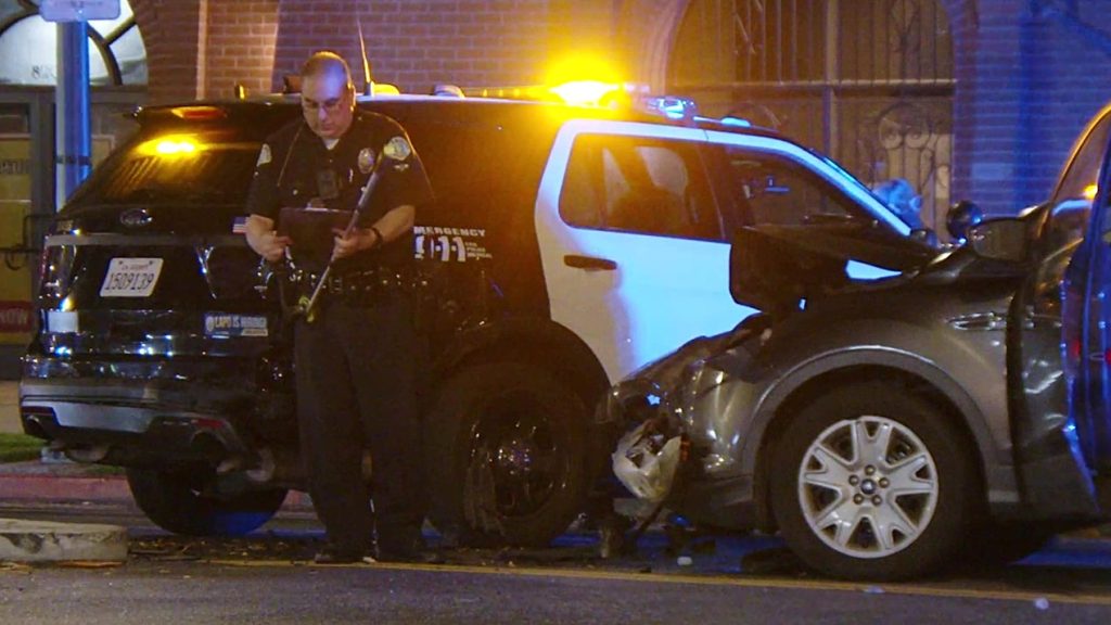 Car Collides With LAPD Vehicle at Crash Scene in Chinatown – KeyNewsNetwork